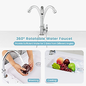 Goplus Folding Fish Cleaning Table with Dual Water Basins, Heavy Duty Fillet Table with Hose Hook Up, Sink and Faucet, Portable Outdoor Camping Sink Station for Dock Beach Patio Picnic, 40''