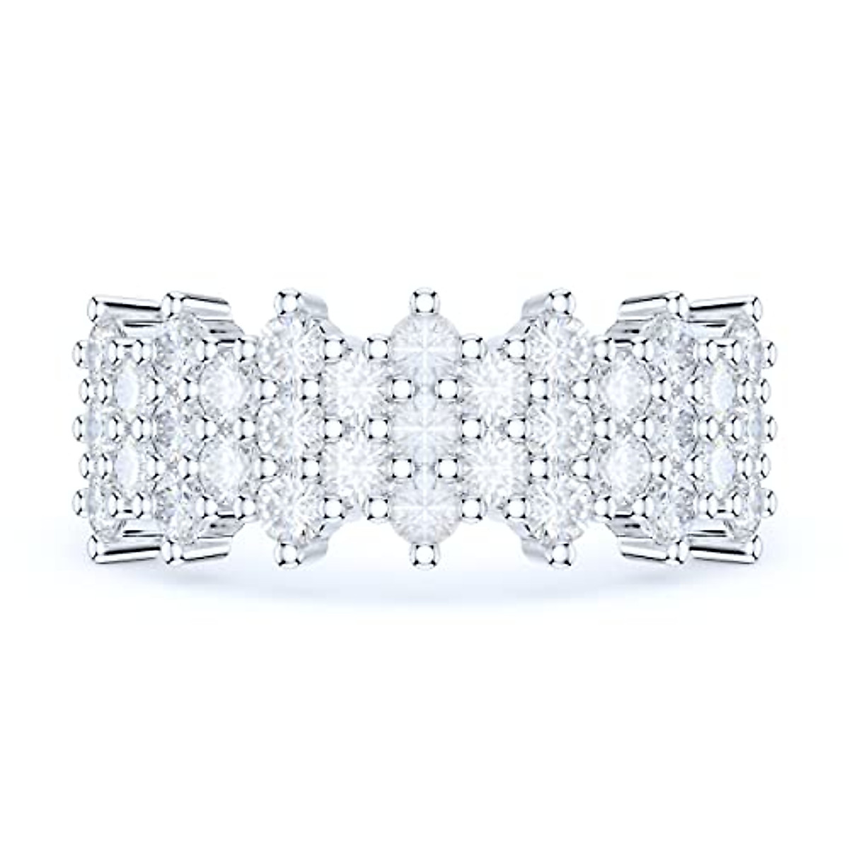 PRSTANI Sterling Silver Paved Cluster Honeycomb Round Brilliant Cut Genuine Moissanites Wedding Ring Half Eternity (10.5)
