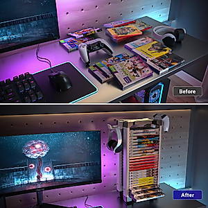 Allnice Game Storage Tower Multifunction Video Game Shelf for 24 game Disk, 2 Headsets Controllers Holder Compatible with PS3/PS4/PS5/ Nintendo Switch/Xbox One, Xbox Series X/S and Blu-Ray Discs