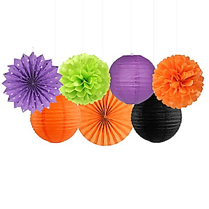 Black Purple Orange-Green Halloween Party-Decorations - 20pcs Paper Lanterns Fans,Tissue Pom Poms,Honeycomb Balls,Hotel Transylvania Hocus Pocus Birthday Baby Bridal Shower Wedding Decor Burgleda