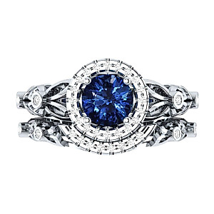 IDEALJEWEL95 Women's 1.50 ct Blue & White Sapphire Sterling Silver Bridal Ring Set Free Size For Engagement/Wedding/Valentines (Ring Size :- 12.5)