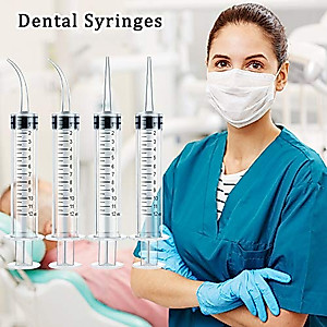 12 ml Plastic Syringes Set, Dental Syringe with Curved Tip and Straight Tip, Disposable Irrigation Syringe Mouthwash Cleaner for Oral Care, Animal Feeding, with Measurement (20 Pieces)
