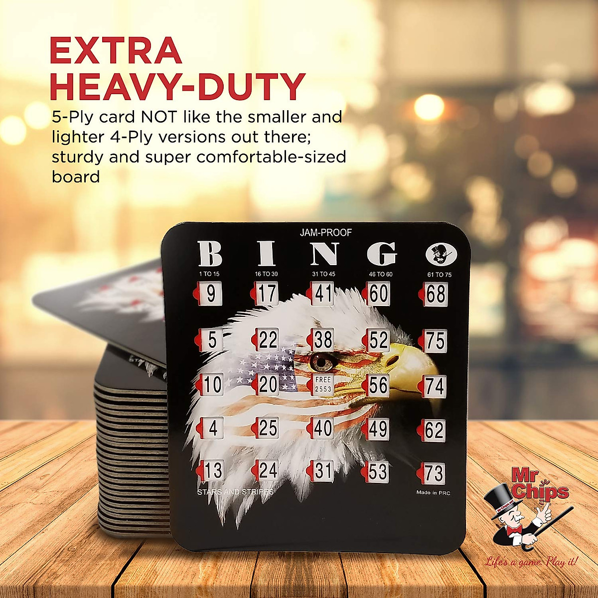 MR CHIPS Bingo Cage and Balls Set with 25 Jam Proof Shutter Slide Cards