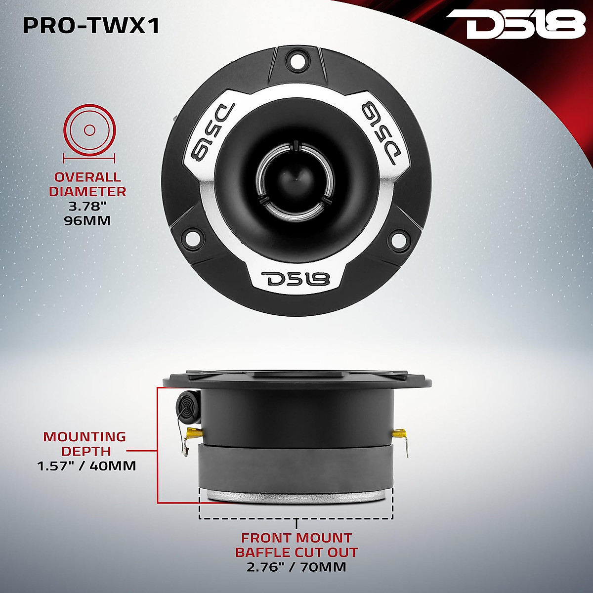 DS18 PRO-TWX1 Super Tweeter in Silver - 1", Aluminum Frame and Diaphragm, 240W Max, 4 Ohms, Built in Crossover - PRO Tweeters are The Best in The Pro Audio and Voceteo Market (Pair) - Silver