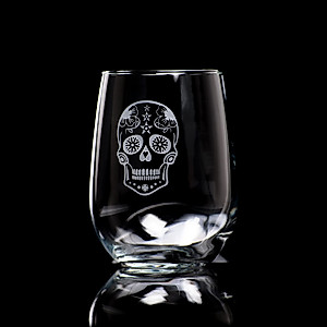 Rolf Glass Sugar Skull Stemless Wine Tumbler 17 ounce - Stemless Wine Glasses - Lead-Free Glass - Etched Tumbler Glasses - Proudly Made in the USA (Set of 2)