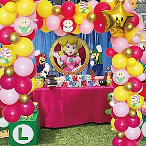 Princess Peach Balloons Garland Arch Kit, Pink Yellow Princess Peach Birthday Party Balloons with Star Foil Balloons for Girl Mario Princess Peach Party, Princess Themed Birthday, Princess Baby Shower