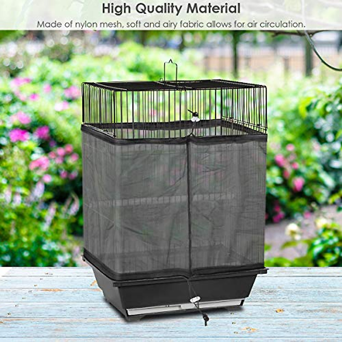 oenbopo Bird Cage Mesh Universal Birdcage Cover Bird Seed Guard Catcher Adjustable Drawstring Bird Cage Skirt Mesh Net Cover