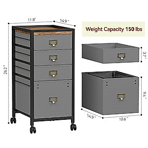 Alkmaar 4 Drawer Vertical Mobile File Cabinet Fits A4 or Letter Size, Rustic Grey