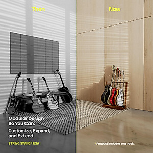 String Swing Guitar Stand, Multi Guitar Rack for Acoustic, Electric, Bass Guitars, Hand Welded Steel & Black Walnut Hardwood, Padded Guitar Holders, Guitar Stands Floor - USA Made