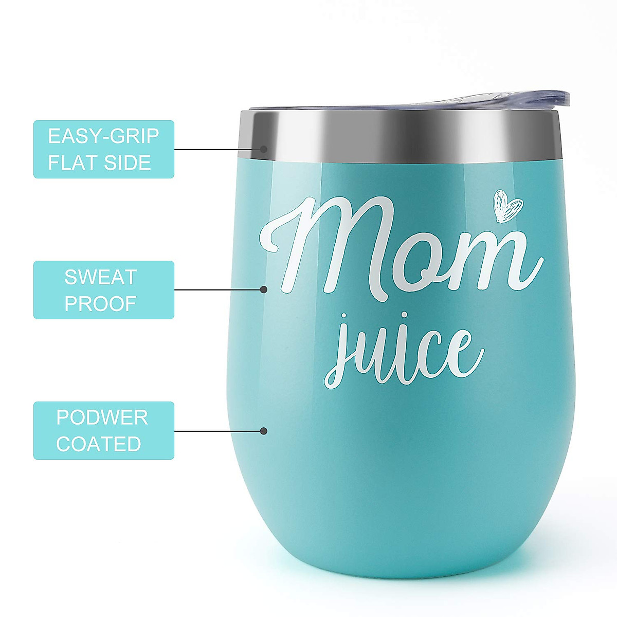 Supkiir Mom Juice, 12 oz Wine Tumbler, Double Wall Vacuum Insulated Wine Glasses with Lid, Stainless Steel Cup for Wine,Coffee,Cocktails|Perfect Mother's Day, Christmas