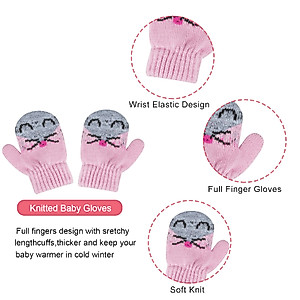 Hicdaw Toddler Winter Hat Scarf Gloves Set Baby Winter Hat Knit Beanie Hat Polar Fleece Warm Hat Cap for 1-4 Years Old Kid Boys Girls