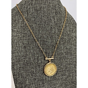 American Coin Treasures Italian 20 Lira Coin Pendant Bar Necklace | Goldtone Flat Cable | 18 Inch 3 Inch Extender with Lobster Claw Clasp | Certificate of Authenticity