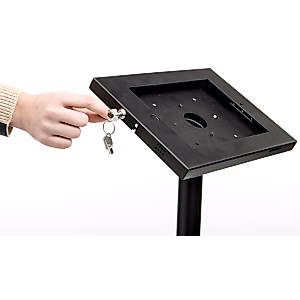 Displays2go iPad and Tablet Floor Stand, Locking, 360-degree Rotating Enclosure, Cable Management (Black Steel/Aluminum)