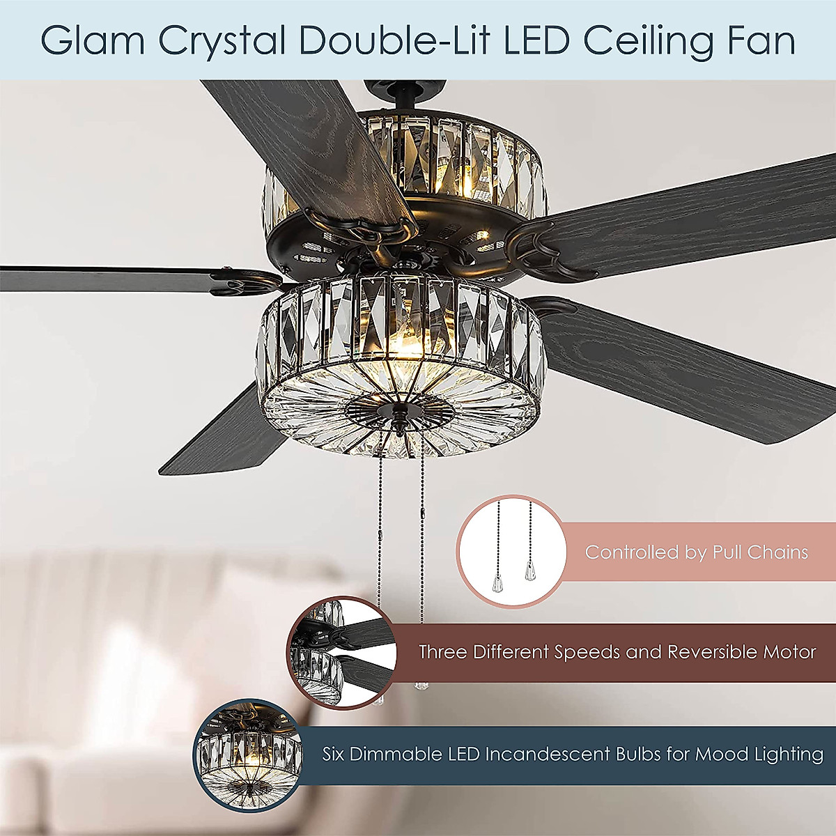 RIVER OF GOODS Glam 52 Inch Width Double-Lit LED Ceiling Fan, Clear