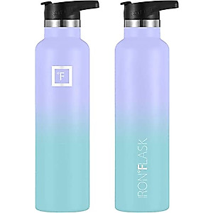 IRON °FLASK Sports Water Bottle - 24 Oz, 3 Lids (Straw Lid), Leak Proof, Vacuum Insulated Stainless Steel, Hot Cold, Double Walled, Thermo Mug, Standard Metal Canteen