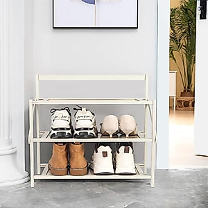COMAX Folding Bamboo Shoe Rack for Entryway Small Space, Installation-Free Foldable Shoes Storage Organizer, Free Standing Three Shelf Shoe Stand for 6-9 Pairs, Small Shoe Rack 3 Tier 20 Inch Wide