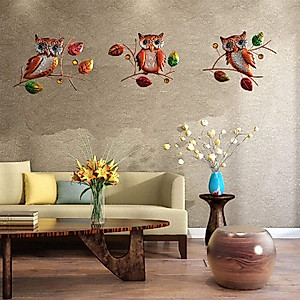 ORG Owl Trio Metal Wall Art Decoration For Harvest Thanksgiving Halloween, Owl Wall Plaque Sculpture Hanging for Garden,Patio,Living Room,Dining Room Bathroom , 3 Pack, ORANGE, 26*1.5*20 CM