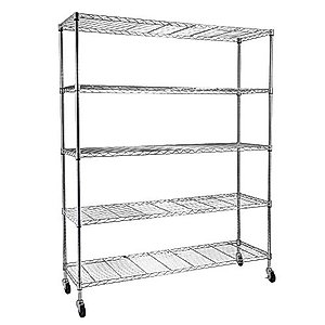 5-Shelf Shelving Storage Units on Wheels Heavy Duty Steel Shelf Wire Rolling Shelving Organizer Rack with Lockable Casters for Restaurant, Warehouse, Home, Organization (59.06" x 17.72" x 70.87")