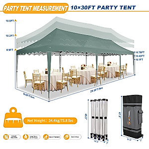 HOTEEL Tents For Parties,10x30 Canopy Outdoor Canopies with 8 Sidewalls, Waterproof Sun Resistant Pop Up Canopy Portable Wedding Tent with Rolling Bag & Sandbags for Large Event,Backyard,Birthday,Gray