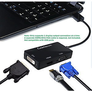 CableDeconn Multi-Function Displayport Dp to HDMI/DVI/VGA Male to Female 3-in-1 Adapter Converter Cable