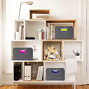 Welaxy storage baskets Felt Foldable Cube bin Shelf Bins Organizer Felt box for Kids Toys Magazine Books Clothes for Office Bedroom Closet Babies Nursery (green + Hot pink + Classic Blue)
