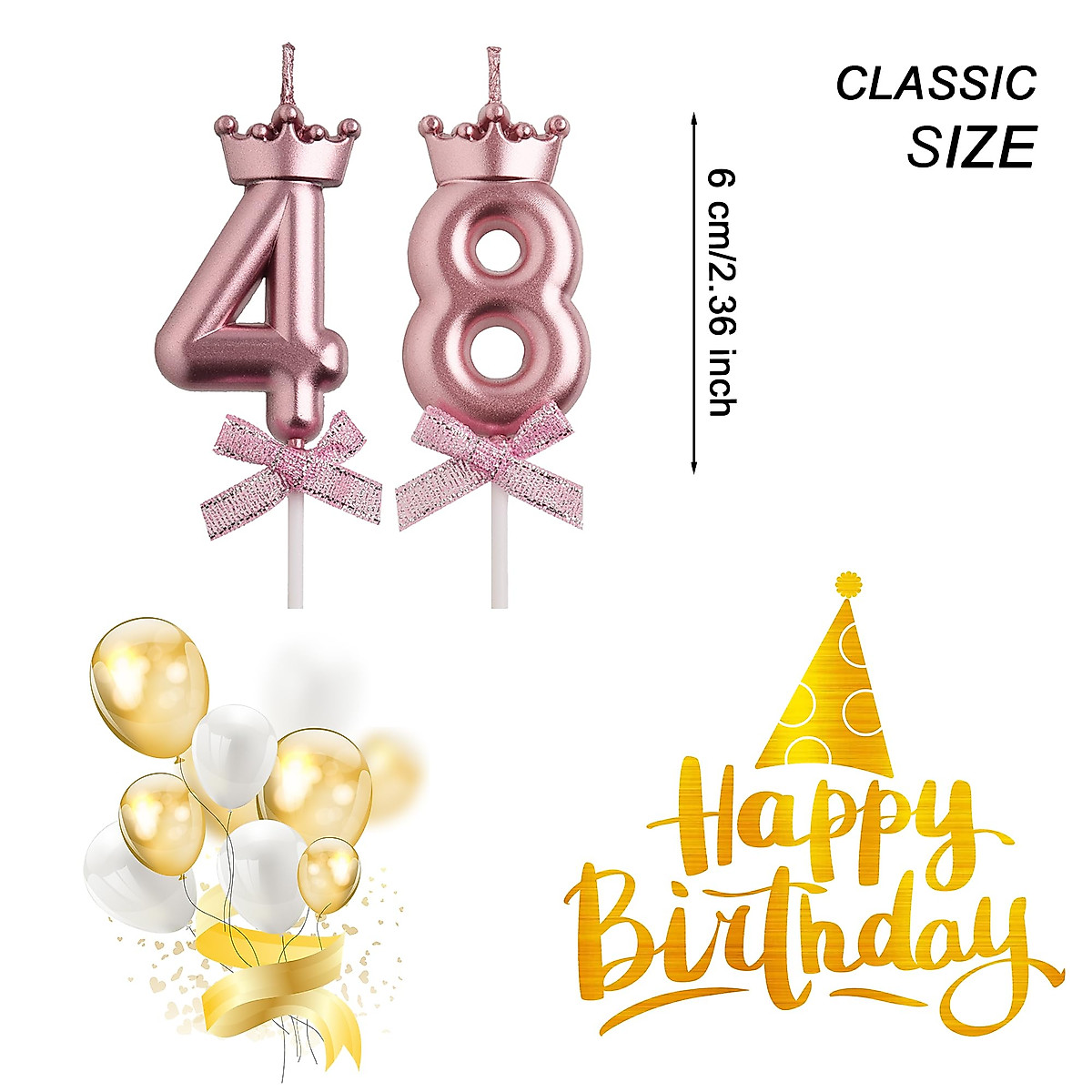 AOOLADA 48th 84th Birthday Candles, Rose Gold 84 48 Year Old Cake Topper Number Birthday Candles, Birthday Party Decorations Gifts for Women Men
