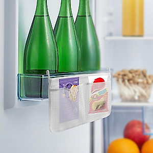 Fridge Lazy Susan Organizer, Fridge Organization, Clear Lazy Susan Turntable Rack with Fridge Hanging Mesh Bag and Suction Cup, Kitchen Cabinet Turntable Organizer