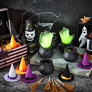 Deekin 48 Pcs Halloween Party Decorations Witch Accessories, Include Mini Witch Hat and Witch Broom, Miniatures Plastic Cauldron Pot and Mesh Gauze for Halloween Wizard Theme Party Favor, DIY Craft