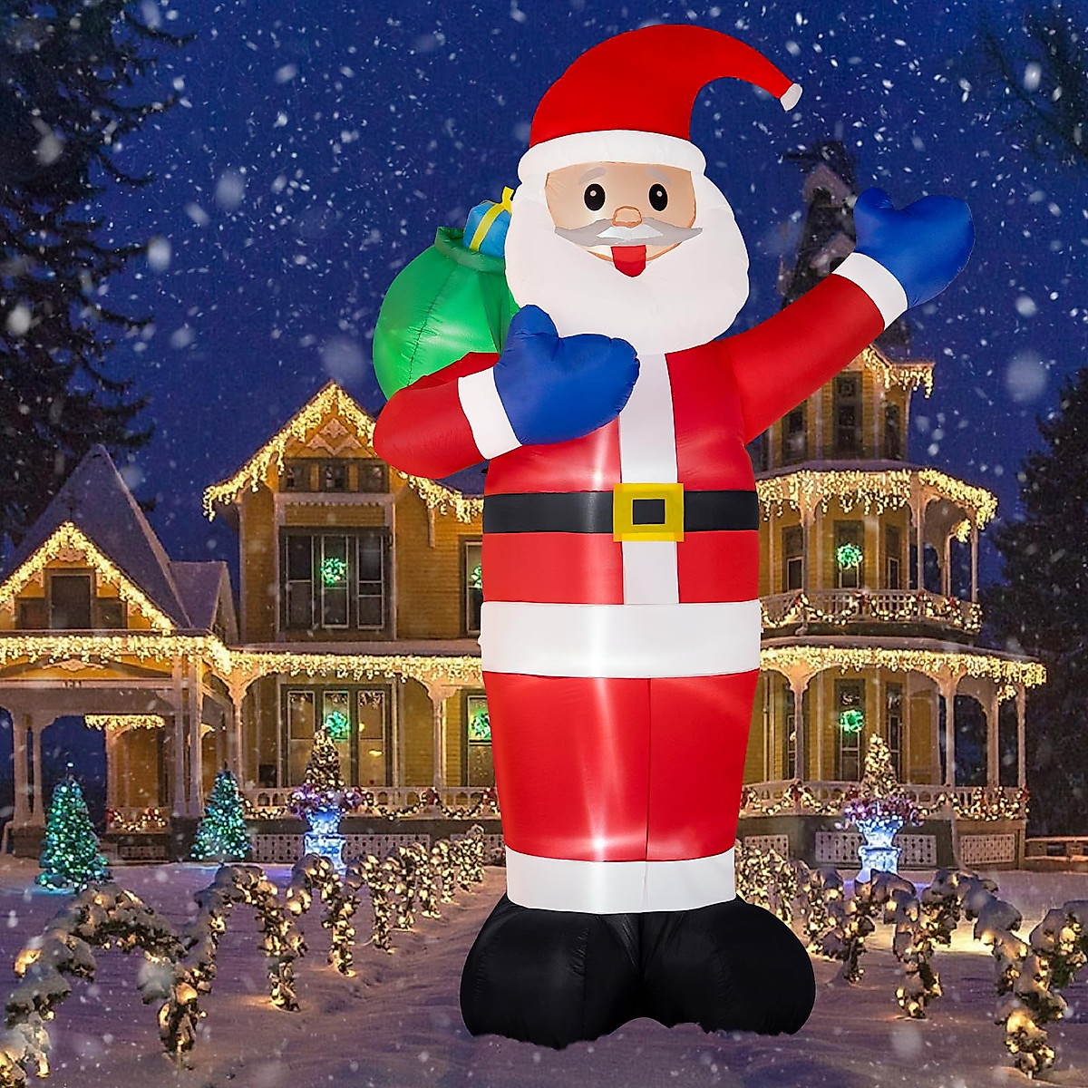 B&D 12FT Giant Christmas Inflatables Santa Claus Outdoor Decorations, Christmas Blow Up Santa Yard Decorations with Gift Bag Built-in LED Lights, Inflatable Christmas Decorations for Yard Garden Lawn