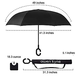 owen kyne Windproof Double Layer Folding Inverted Umbrella, Self Stand Upside-down Rain Protection Car Reverse Umbrellas with C-shaped Handle (Rain Tower)