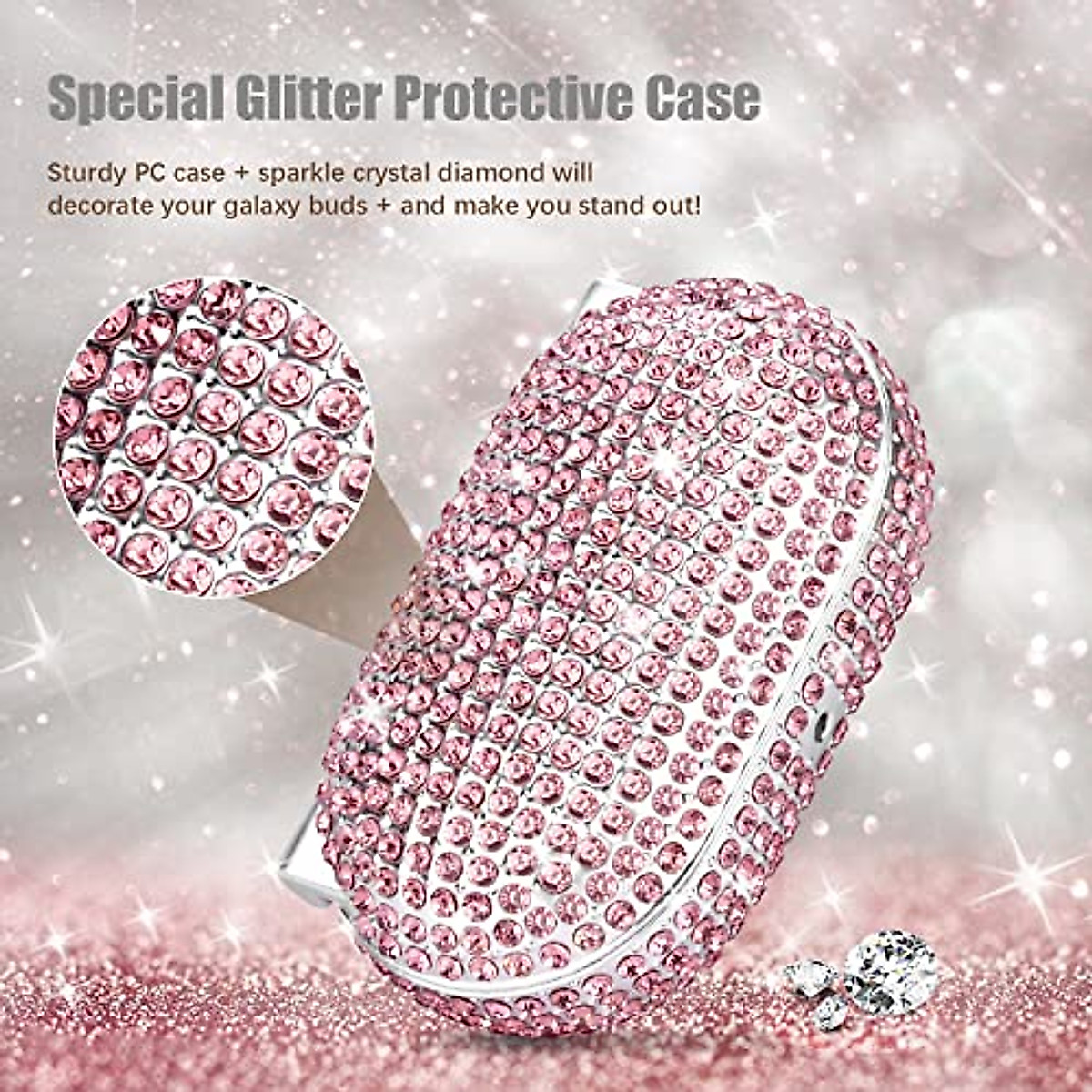 Filoto Case for Galaxy Buds Plus (2020) / Galaxy Buds (2019), Bling Crystal PC Earbuds Protective Case Cover for Women Girls Compatible with Samsung Galaxy Charging Buds + Case (Rose Pink)