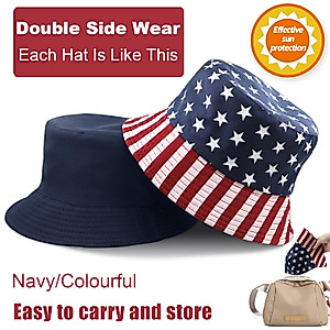 RainFlowwer American Flag Bucket Hat 4th July Hat Fisherman Independences Days Hats for Women Men Boys Girls Sun Beach Cap Travel Summer Packable Fashion