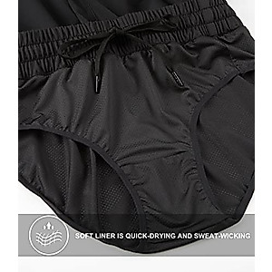 ZUTY 5" Athletic Running Shorts for Women with Zipper Pocket High Waisted Quick Dry Workout Gym Shorts with Liner Black L