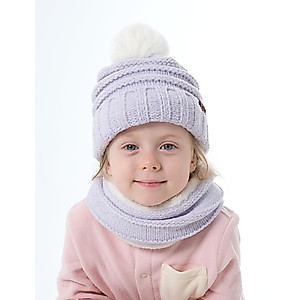 Toddler Hat Scarf And Glove Set Boy Girl Winter Pom Beanie Hat Neck Warmer Tube Mitten Gloves Ages 2-4 2t-4t 3-5 Fleece Lined