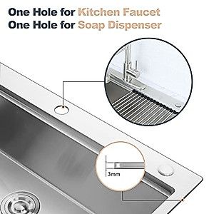 Herogo 33"X22" Workstation Kitchen Sink, 10 Deep Drop In Stainless Steel Topmount Single Bowl 2-Hole R10 Tight Radius Large Kitchen Sinks with Kit of 5 Accessories