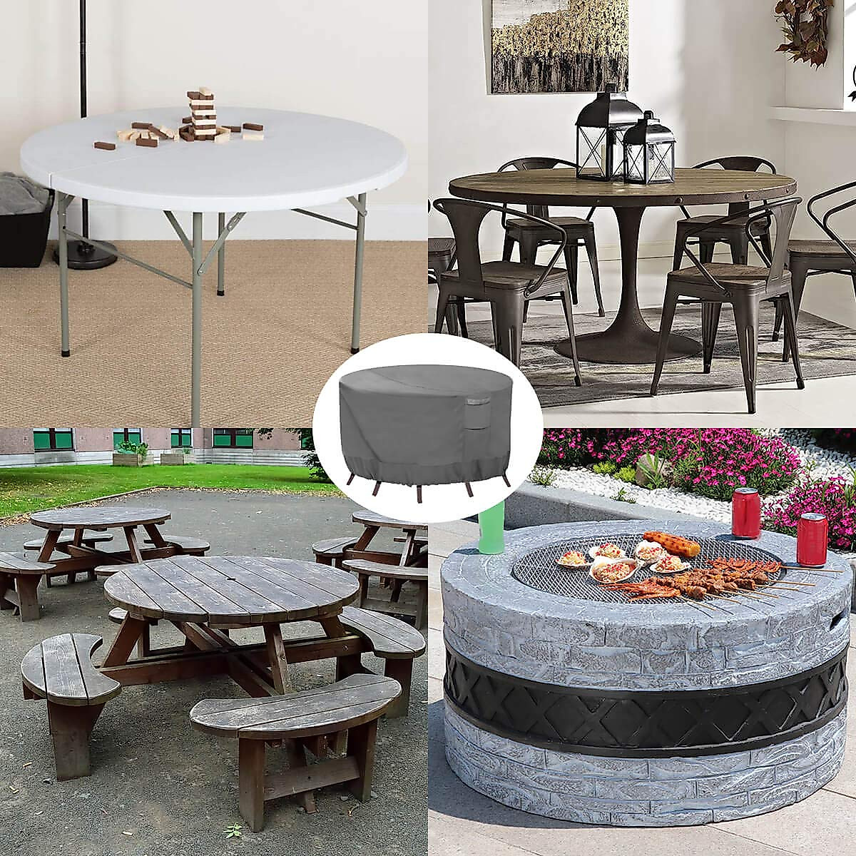 Vailge Round Patio Furniture Covers, 100% Waterproof Outdoor Table Chair Set Covers, Anti-Fading Cover for Outdoor Furniture Set, UV Resistant, 72"DIAx28"H, Grey