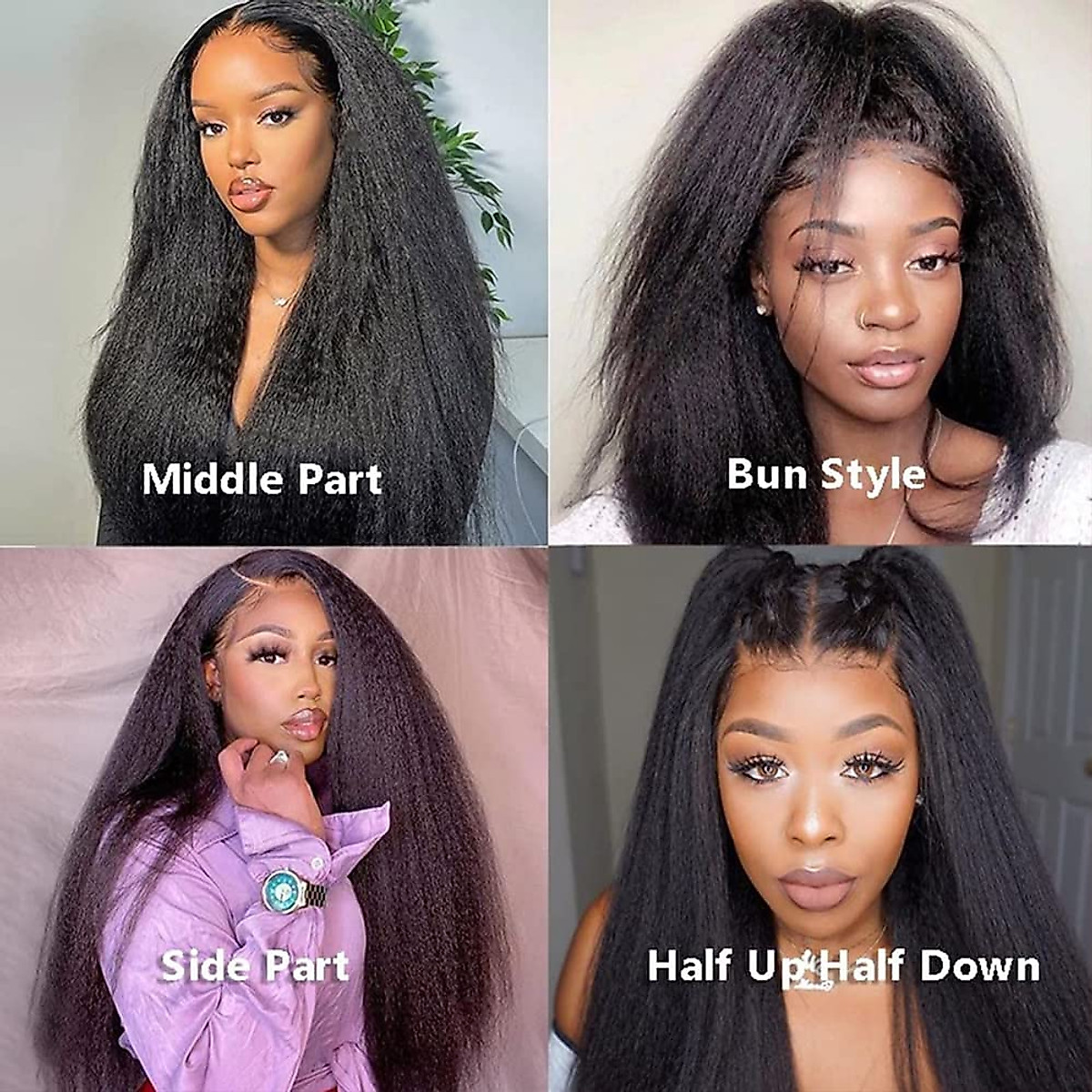 Alidiamond Kinky Straight Human hair Wig 13X4 Kinky Straight Wig Human Hair PrePlucked with Baby Hair 180% Density Yaki Straight Human Hair Wig 18 Inch Brazilian Remy Hair for Women