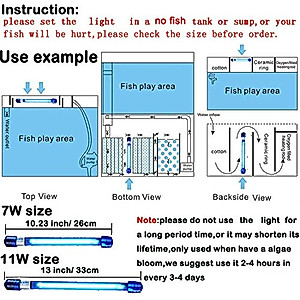 5W 11W 13W UVC Aquarium Algae Bloom Clean Light for Fish Tank Water Clean Green Clear Waterproof Clean Lamp for Pond Fish Tank Sump Swim Pool (5w 6.9inch)