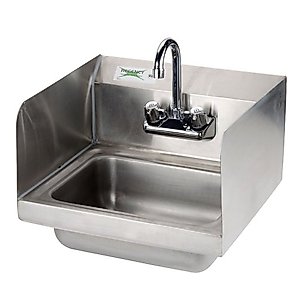 Wall Mounted Hand Sink with Gooseneck Faucet and Sidesplash, 17" x 15"Stainless Steel