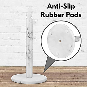 Flexzion Marble Paper Towel Holder - White 12-inch Paper Towel Holder Countertop - Paper Towel Stand with Weighted Marble Base for Standard and Jumbo Size Paper Rolls