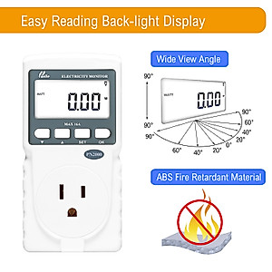 Poniie PN2000 Plug-in Kilowatt Electricity Usage Monitor Electrical Power Consumption Watt Meter Tester
