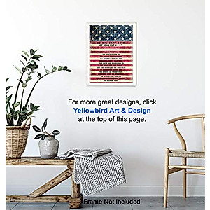 Military Oath of Enlistment - Patriotic American Flag Wall Art Decor, Decoration - Gift for Soldiers, Army, Navy, Air Force, Marines, Coast Guard, Veterans, Vets-UNFRAMED Poster Print 8x10 Photo