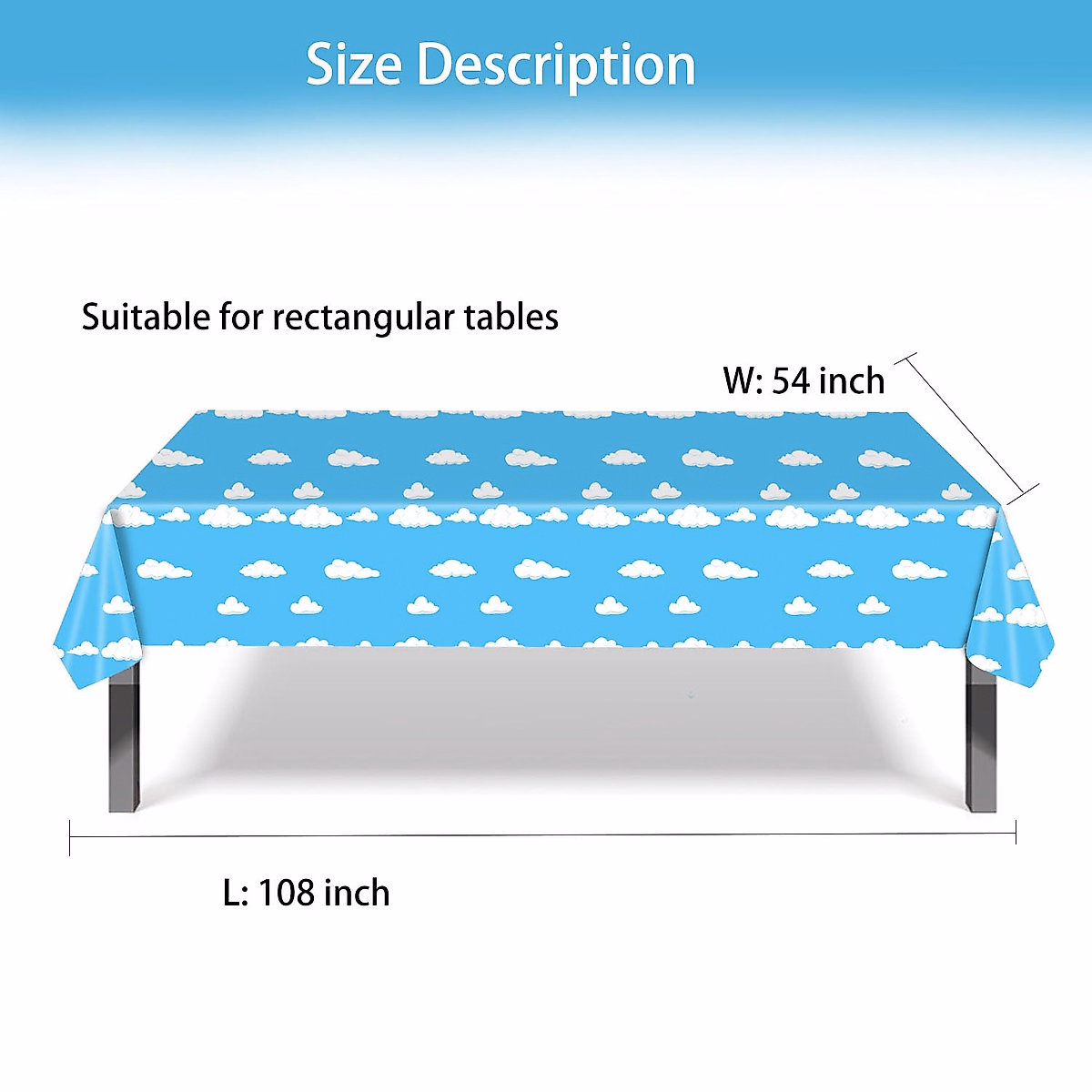 DXary 8 Pcs Kids Story Birthday Tablecloth 54 x 108 Inch Blue Sky White Clouds Print Tablecloth Cow Story Table Cover Toy Inspired for Kids Baby Shower Party Plastic Table Cloth Set (8)