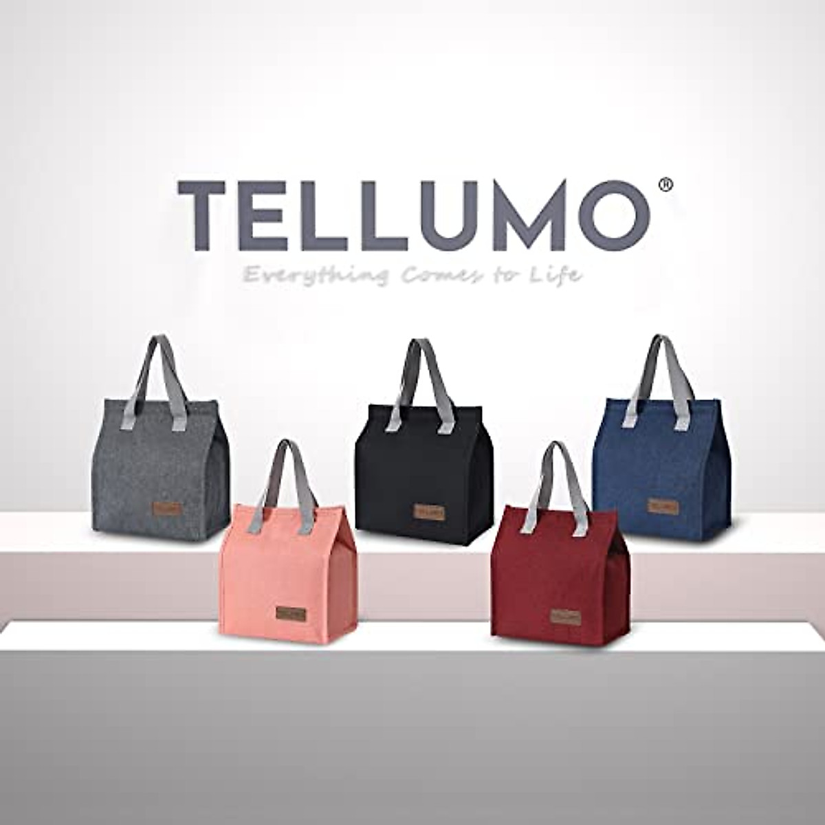 TELLUMO Lunch bag, Insulated Lunch Bag for Women Men Large Lunch Box Container Reusable Leakproof Tote for Office, Work, School, Beach or Travel (Minimalist Grey)