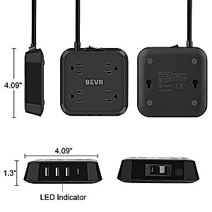 Power Strip with USB C, 4 Widely Spaced Outlets and 4 USB Ports 5 FT Extension Cord, BEVA Surge Protector Power Strip Mountable USB Power Strip 1250W/10A for College Essentials Dorm Room Essentials