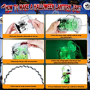 ShyLizard 4Pack Halloween Crafts for Kids, Halloween Mason Jar with Accessories, Halloween DIY Arts and Crafts Kits for Kids Age 3 4 5 6 7 8 9 10 Years, Halloween Craft and Art Party Supplies
