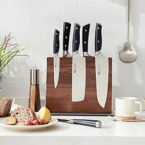 HBlife Double Sided Magnetic Knife Block Kitchen Knife Holder Rack with Strong Magnets Acacia Wood Knife with Cutting Board Storage Stand