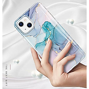 luolnh Gold Glitter Sparkle Case Compatible with iPhone 14 Plus Case Marble Design Shockproof Silicone Bumper Cover Phone Case for iPhone 14 Plus 6.7 Inch(Aqua Green/Purple)