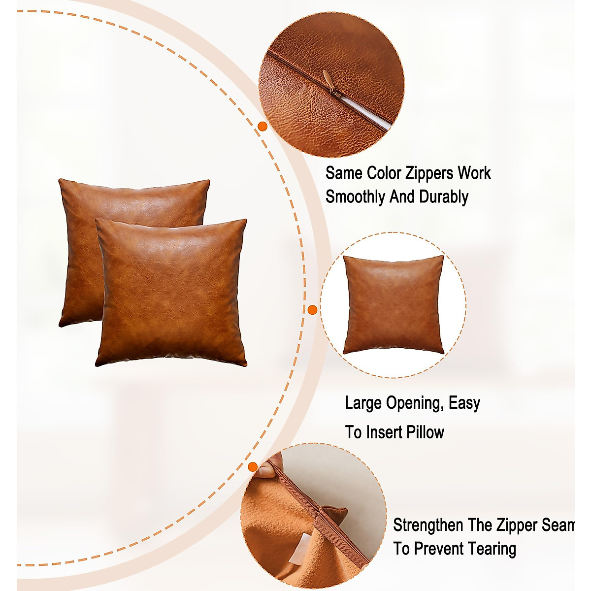 GEGELICA Faux Leather Throw Pillow Covers 18X18 Inch Set of 2 Brown Outdoor Modern Farmhouse Solid Decorative Pillow Covers for Room Couch Living Bedroom Bed Sofa