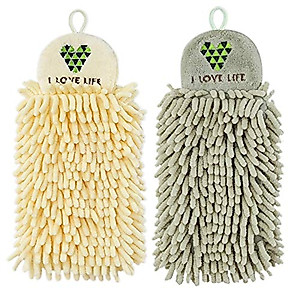 FDSF 2Pcs Kitchen Hanging Towels Set Chenille Hand Wipe Towels Bathroom Washcloths